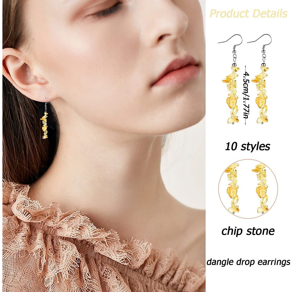 SAMOCO 10 Pairs Natural Stone Beaded Dangle Earrings for Women Colorful Crystal Drop Hook Earrings Chakra Gemstone Chip Earrings Set Meditation Yoga Jewelry