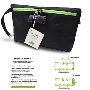 Polyester Zippered Pouch Bag with Lock Combination, Water Repellent Pouch with Wristlet Handle and Interior Mesh Pockets, 12.8x2.3x7.68