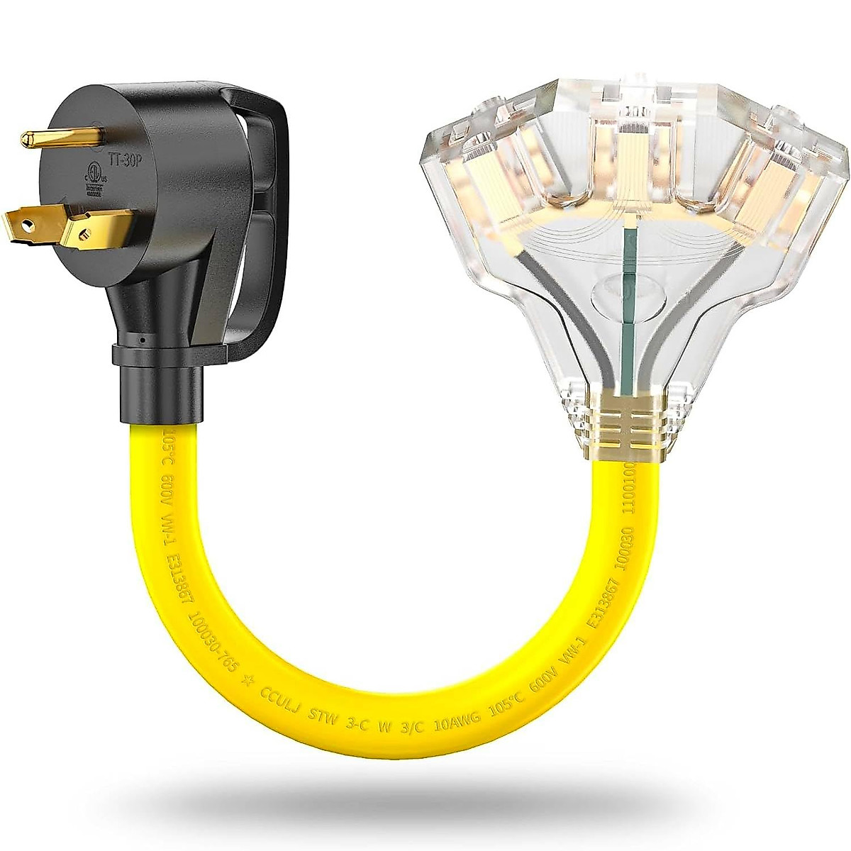 LAVANDINO 30 Amp to 110 RV Adapter Power Cord, 30 Amp to 15 Amp Adapter, NEMA TT-30P Male to 5-15R/5-20R Household Tri-outlets Female