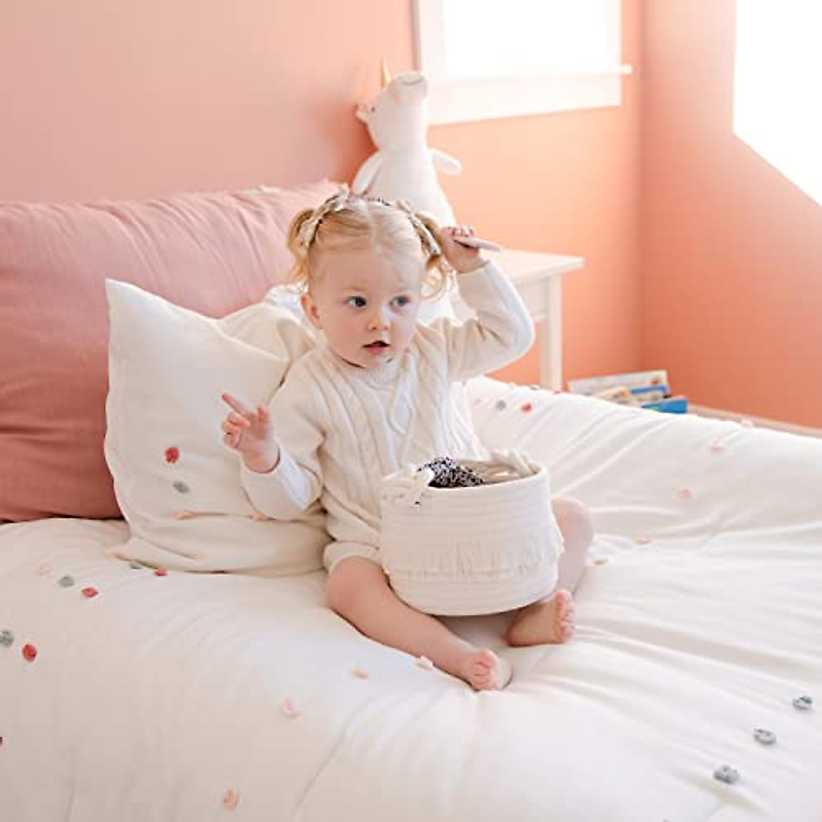 NaturalCozy 3-Piece Decorative Storage Basket Set – Cotton Rope Woven Baskets for Organizing! Small Basket for Nursery Baby Stuff, Gift Basket, Montessori, Dog Toy Bin, Cat Basket, Bathroom Shelves