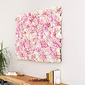 Flower Wall Decor 3D Flower Wall Panel Silk Flowers for Wedding Backdrop, Bridal Shower, Event, Baby Girls Room, Nursery, Home Decor, Pink Wall Decor (Rose and Hydrangea Premium Silk Flowers)