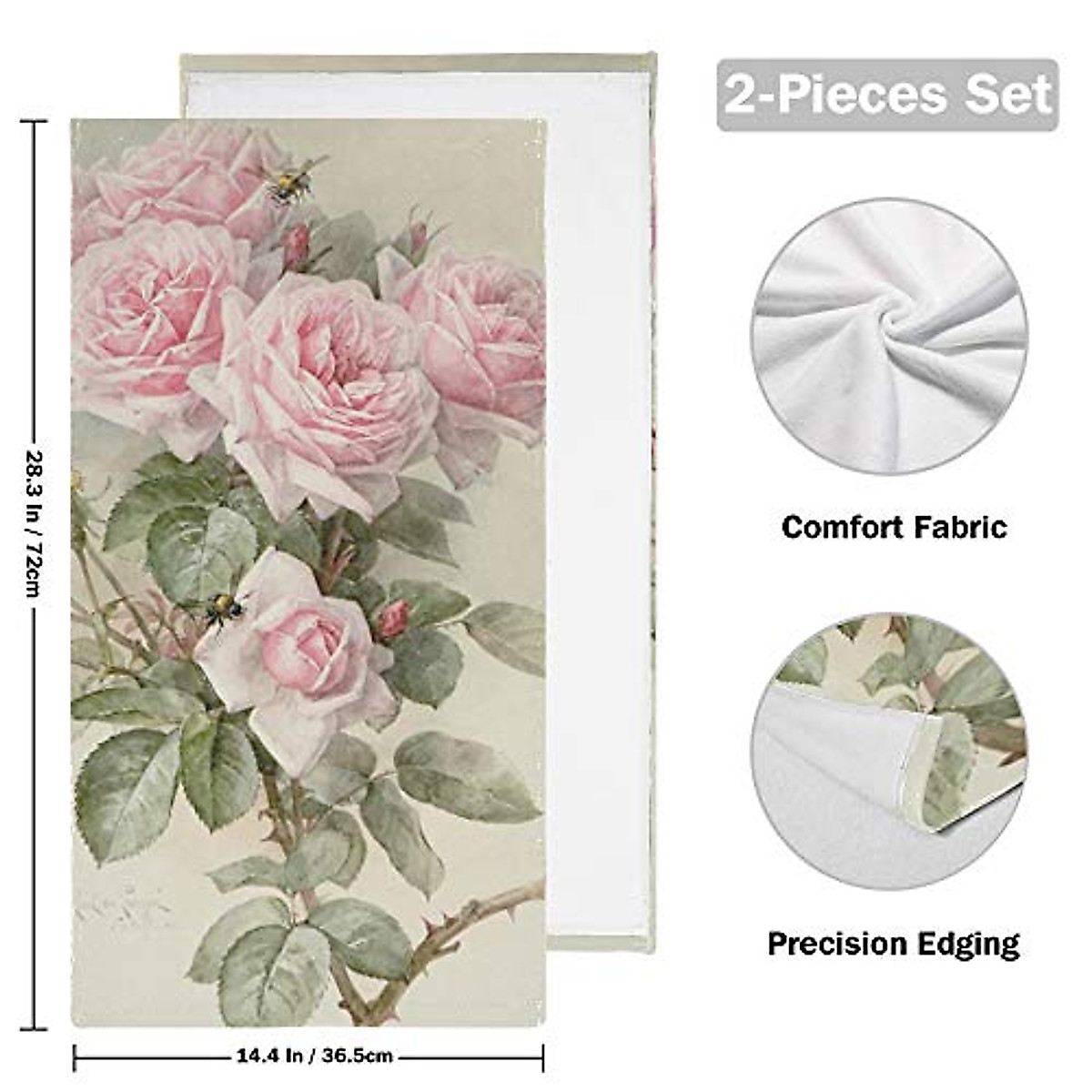 ZOEO Rose Face Towel Set of 2, Pink Chic Floral Hand Towel Dish Towels Cotton Bath Decor Set for Kids 30x15 inch Gym Yoga Towels for Mothers Day