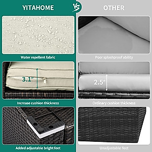 YITAHOME 6 Pieces Patio Furniture Set, Outdoor Sectional Sofa PE Wicker Conversation Set Outside Couch with Table for Porch Lawn Garden Backyard, Black