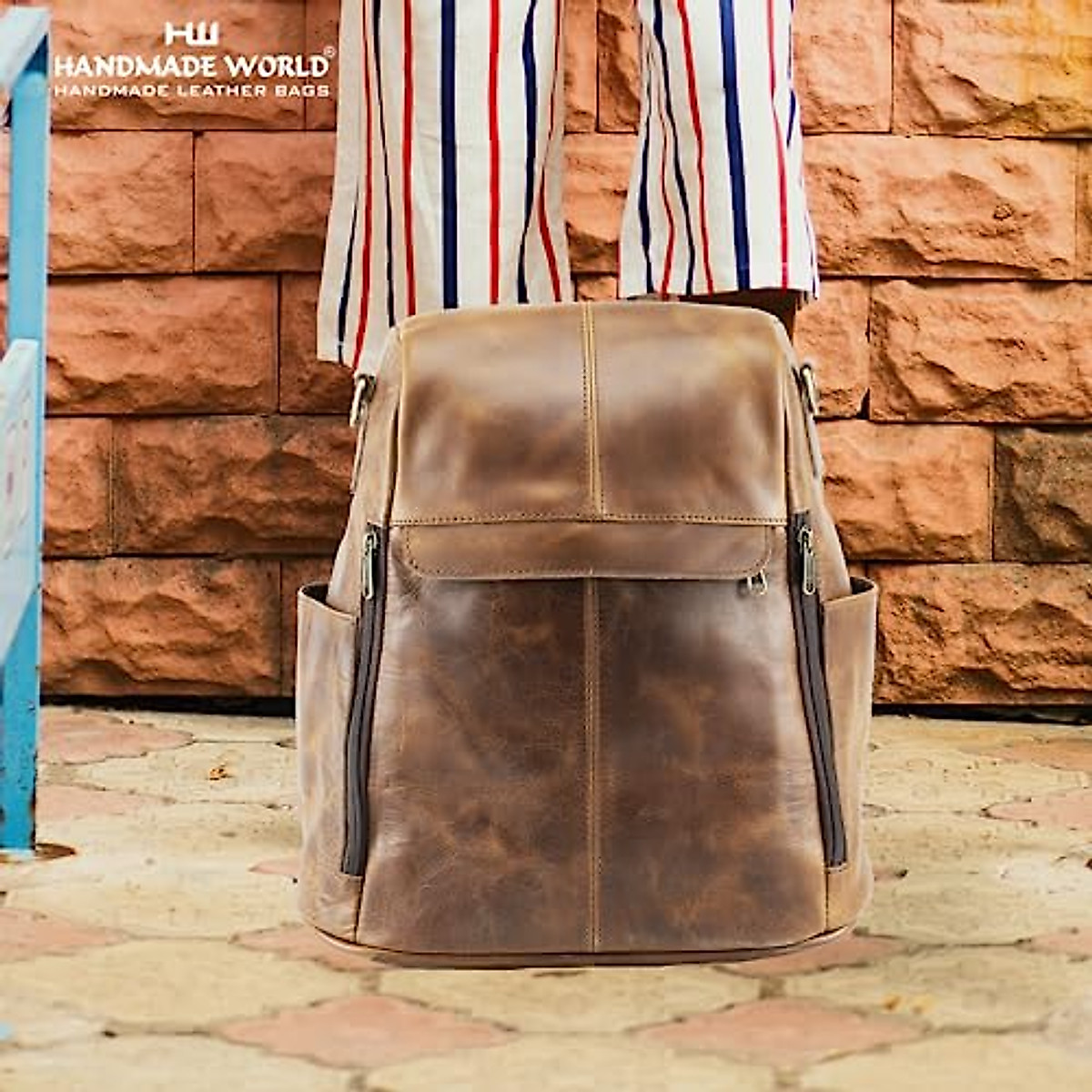 Handmade World Leather Backpack Convertible to Purse Shoulder Bag Full Grain Real Leather Travel Versatile Rucksack Daypack