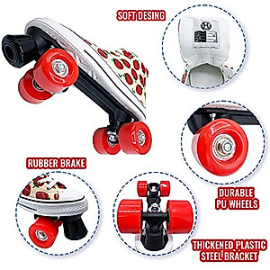 HASERD Roller Skates for Women with Bags- Adjustable Double Row Canvas Roller Skates for Girls Strawberry and Pineapple Themed Design- Quad Wheel High Top Canvas Sneaker Style (Strawberry, 8.5)