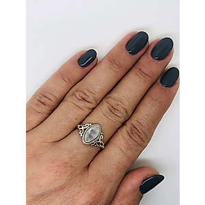 Koral Jewelry Cut Marquise Moonstone Ethnic Delicate Ring 925 Sterling Silver Vintage Tribal Gipsy Boho Look (7)