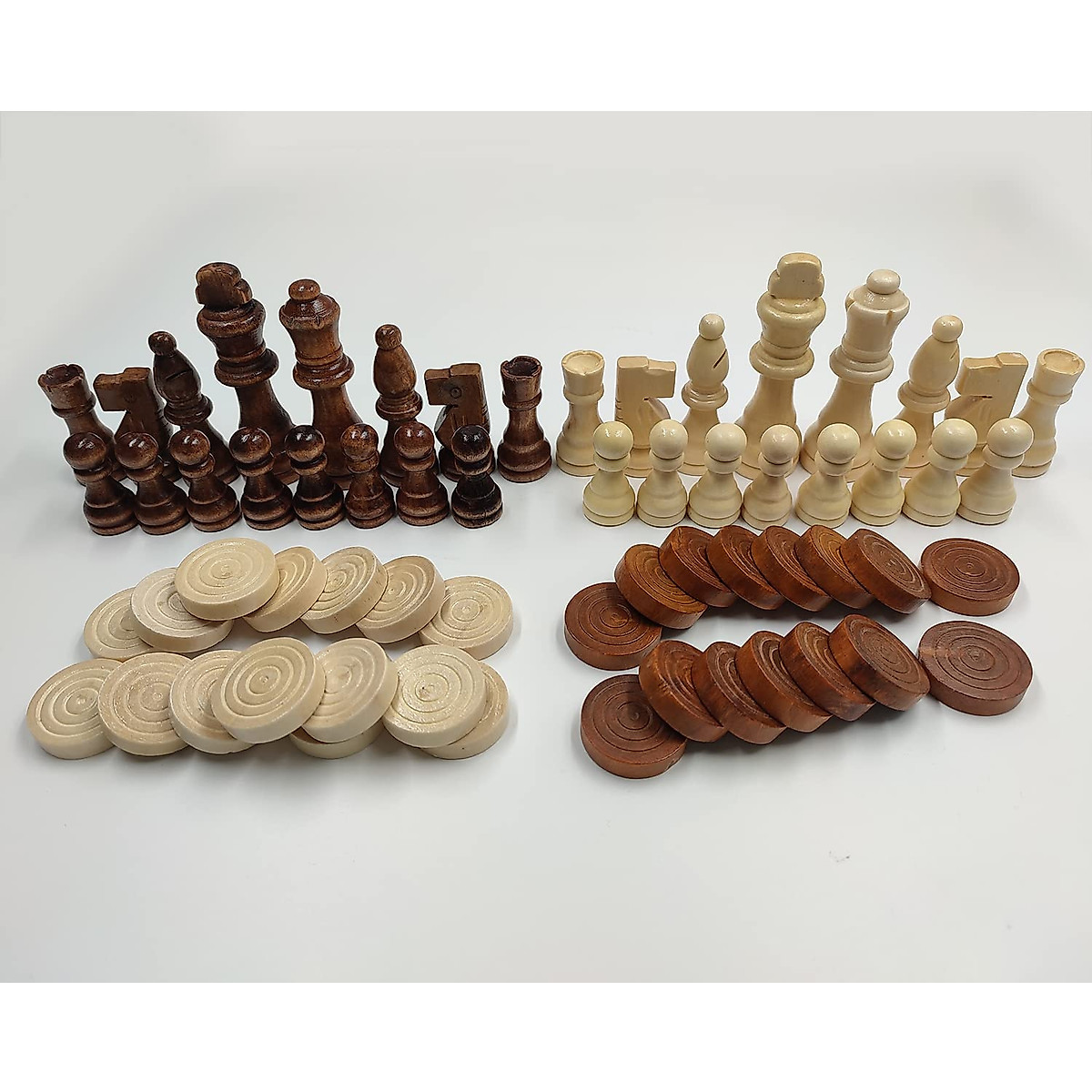 YB-OSANA 62 Pieces Wooden Checker Pieces & Chess Pieces 2 in 1 Chess Game Set Board Games Accessories Classic Wooden Chess Game Set in 2 Styles and 2 Colors