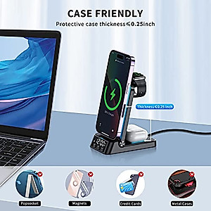 Fast Wireless Charger,4 in 1 Wireless Charging Station with Alarm Clock Compatible with iPhone 14/13/12/11/Pro/Max/XS/XR,Phone Charger Stand Dock for Apple Watch and Airpods(with 20W Adapter)