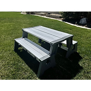 Convert-a-Bench Folding Resin Picnic Table and Bench | Platinum White Birch