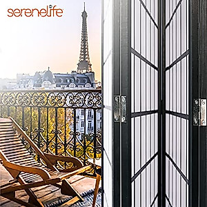 SereneLife Classic Japanese Screen Room Divider - Portable Freestanding Indoor Decorative 4-Panel Room Divider, Room Separator, Folding Privacy Screen, Dressing Area, Office - SereneLife SLRDD4