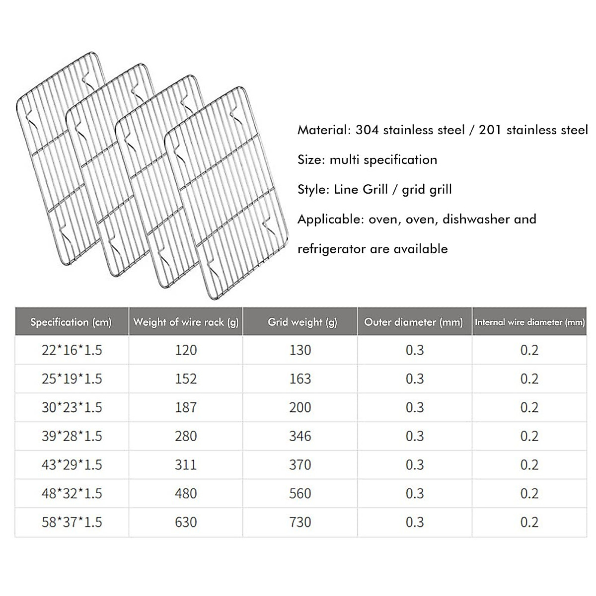 Cooling Racks for Cooking and Baking, 304 Stainless Steel Baking Rack, Multi Use Grid Wire Rack for Kitchen Cooking Roasting Drying Grilling