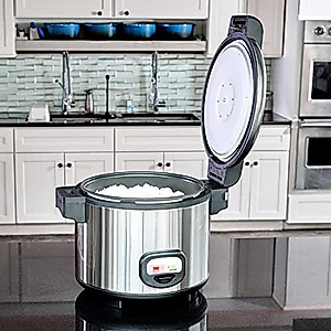 Commercial Stainless Steel Rice Cooker - Professional 60 Cup Cooked (30 Cup Uncooked) Rice Maker Cooker With Non Stick Pot & Hinged Lid - Includes a Rice Measuring Cup & Rice Scoop