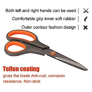 2 Pack 8" Titanium Non-Stick Scissors, All-Purpose Professional Stainless Steel Shears Comfort Soft Grip, Straight Office Craft Scissors for DIY School Home