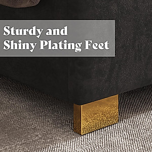 AMERLIFE Queen Size Upholstered Bed, Modern Velvet Bed Frame with 61.4” Tall Gold Trim Headboard, No Box Spring Needed, Black