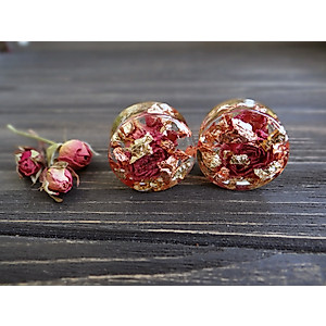 Eternity31 Red Rose Plug Gold foil Gauge Wedding Plug Bridal Resin Flower Jewelry Terrarium Rose 25mm / 1" / Pair