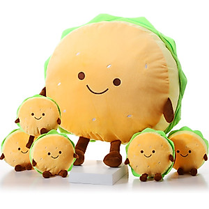 HyDren 1 Pc 16'' and 5 Pcs 4'' Hamburgers Plush Toy Set Cute Food Plush Pillow with Zipper Gift