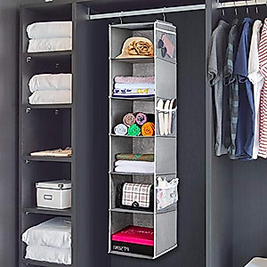 Univivi 6-Shelf Hanging Shoes Closet Shelves 6-Layer Collapsible Hanging Closet Shoe Shelves Organizer with 6 Side Pockets Wardrobe Clothes Organizer for Closet - Gray