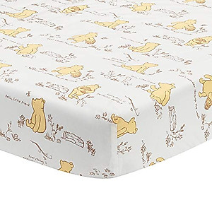 Lambs & Ivy Disney Baby Storytime Pooh 100% Cotton Fitted Crib Sheet - White