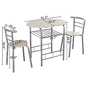 ARLIME 3-Piece Dining Set, Round Kitchen Table w/ 2 Chairs, Steel Frame & Wine Rack, Small Kitchen Table for Apartment, Dining Room, Kitchen, Small Space (Grey)