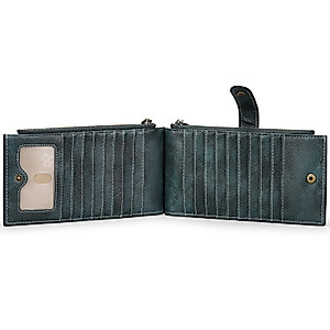 GOIACII Womens Walllet RFID Blocking Leather Bifold Credit Card Holder with 2 Zipper Pockets Blue Black