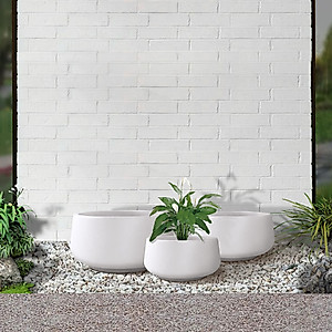 Kante 21.6",16.9",and 12.5" Dia Round Pure White Elegant Planters (Set of 3), Outdoor Indoor Garden Plant Pot with Drainage Hole and Rubber Plug for Home & Patio