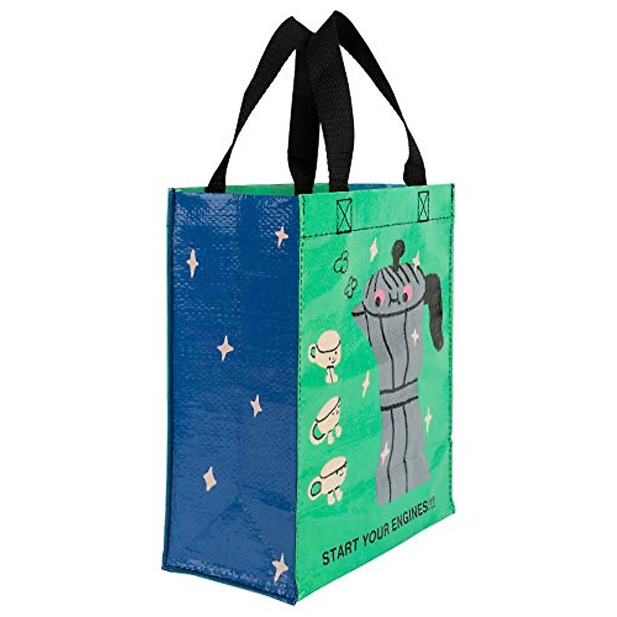 Blue Q Handy Tote ~ Start Your Engines Coffee Lovers!!! Reusable lunch bag, little tote, gift bag, sturdy and easy to clean, made from 95% recycled material, 10" h x 8.5" w x 4.5" d