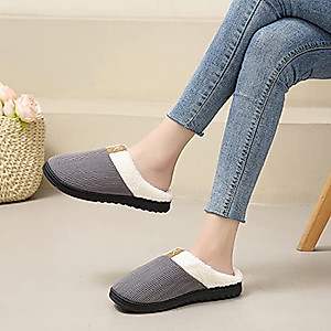 PLMOKN Slippers for Women Indoor Outdoor Like Wool Shoes With Memory Foam Ladies Fuzzy House Bedroom Pantuflas Para Mujer,XT灰色-42/43
