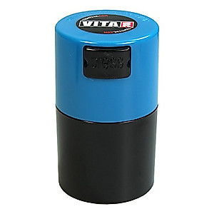 Vitavac - 5g to 20 grams Airtight Multi-Use Vacuum Seal Portable Storage Container for Dry Goods, Food, and Herbs - Light Blue Cap & Black Body