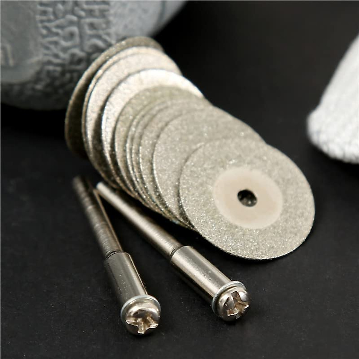 GatherTOOL 12pcs/24pcs Diamond Discs + Arbor Shaft Set 20mm Thin Grinding Slice Mini Cutoff Wheel Refine Jewelry Making Craft Rotary Tools (Color : 12pcs Set)