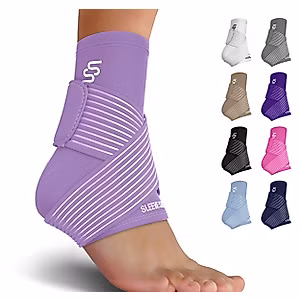 Sleeve Stars Ankle Brace for Sprained Ankle & Plantar Fasciitis Relief, Achilles Tendonitis Brace & Ankle Support for Women & Men, Ankle Wrap & Foot Brace w/Compression Strap (Pair/Light Purple)