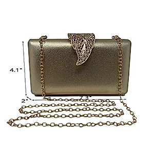 Cirilla Women PU Evening Bag Clutch Purse Crossbody Bag with leaf-style flip lock for Wedding Cocktail Party Banquet (Gold)