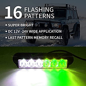 FXC 2pack Ultra Slim 6-LED Flashing Strobe Lights for Truck Car Vehicle LED Grille Light Emergency Beacon Caution Hazard Warning Lights Green/White
