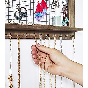 SoCal Buttercup Rustic Jewelry Organizer with Bracelet Rod Wall Mounted - Wooden Wall Mount Holder for Earrings, Necklaces, Bracelets, and Many Other Accessories