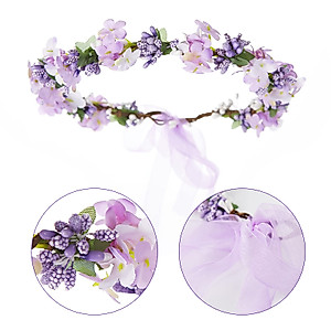 Purple Flower Headpiece with Clip On Earrings Flower Crown Headband for Women Halloween Costume Accessories for Isabella