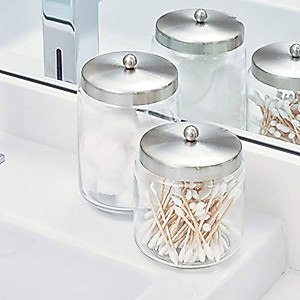 iDesign Forma Bathroom Vanity Glass Apothecary Jar for Cotton Balls, Swabs, Cosmetic Pads - Clear/Brushed Stainless Steel
