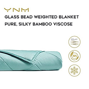 YnM Cooling Weighted Blanket, 100% Natural Bamboo Viscose, 15 lbs 48''x72'', Luxury 2.0 Heavy Blanket, Sea Grass.