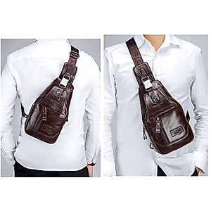 BULLCAPTAIN Sling Bag Genuine Leather Crossbody Backpack Outdoor Travel Chest Bag Daypack (Brown)