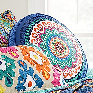 Levtex Home - Fantasia - Decorative Pillow (18in. Round) - Round Medallion - Blue, Orange, Teal and White