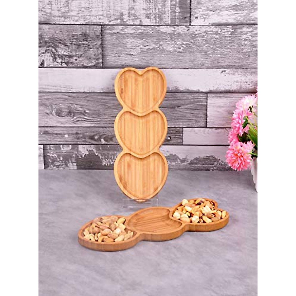 MORP, Heart Shaped Wood Tray, Divided Serving Trays & Platters, Wooden Diet Dish Platter, Cracker Appetizer Plate, Perfect Valentine Day Gift, food and cookie board, Fruit Snack Tray, Natural