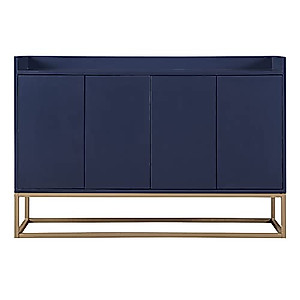 RuiSiSi Modern Sideboard Cabinet Wood Rebound Device Straight-Opening Doors Kitchen Sideboard Buffet Storage Cabinet Narrow Console Table for Entryway Metal Leg, Navy