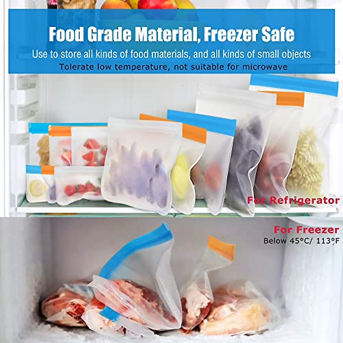 12-Pack Reusable Ziplock Bags - BPA-Free, Leak-Proof, and Freezer Safe, Keep Your Food Fresh and Organized