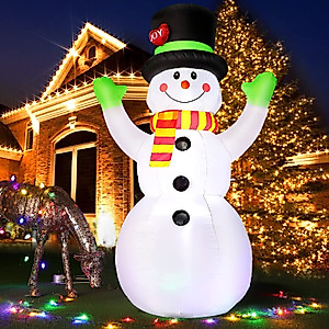 7 FT Christmas Inflatables Giant Snowman Outdoor Decorations, Blow up Snow Man Yard Decor Built-in Bright LED Light Wear Magic Hat, Weatherproof Holiday for Garden Patio Lawn Party Xmas Gifts