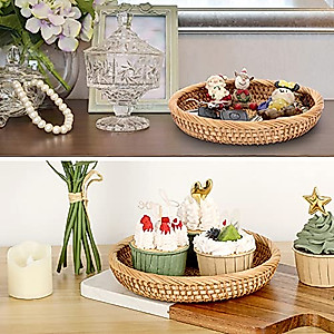 Hipiwe Small Key Basket Bowl for Entryway 7.6" Round Woven Wicker Basket Snacks Fruit Candy Serving Basket Tray Rattan Organizer Basket for Keys Wallet Cell Phone
