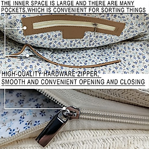 HJYFYL Women Straw Bag Summer Straw Beach Bag Large Handbag Straw Tote Bag Woven Bags (Beige)