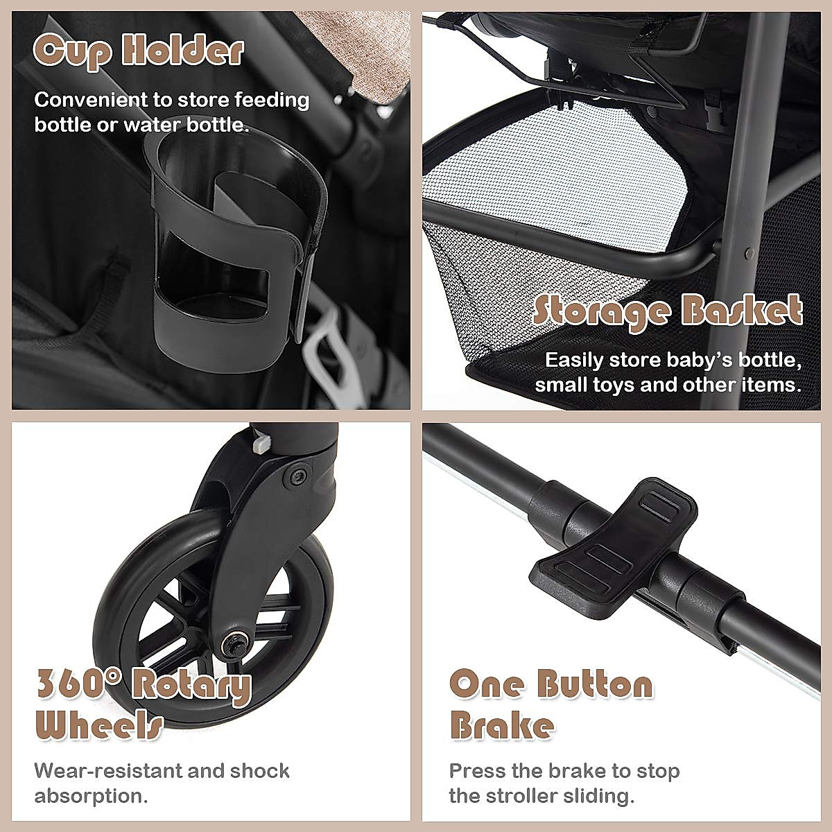 BABY JOY Baby Stroller, 2 in 1 Convertible Carriage Bassinet to Stroller, Pushchair with Foot Cover, Cup Holder, Large Storage Space, Wheels Suspension, 5-Point Harness (Light Coffee)