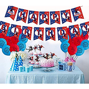 Spiderman Party Decorations Favors Birthday– Spiderman Happy Birthday Banner, Foil Latex Balloons, Cupcake Toppers, Stickers Superhero Birthday Party Supplies