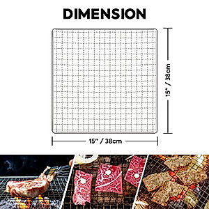 ICECO BBQ Wire Mesh Grill Net Grate, 15"x15" Stainless Steel Barbecue Grill Racks, BBQ Accessories for Charcoal Grill, Kebab Grill, Hibachi Grill, Yakitori Grill, Outdoor Camping