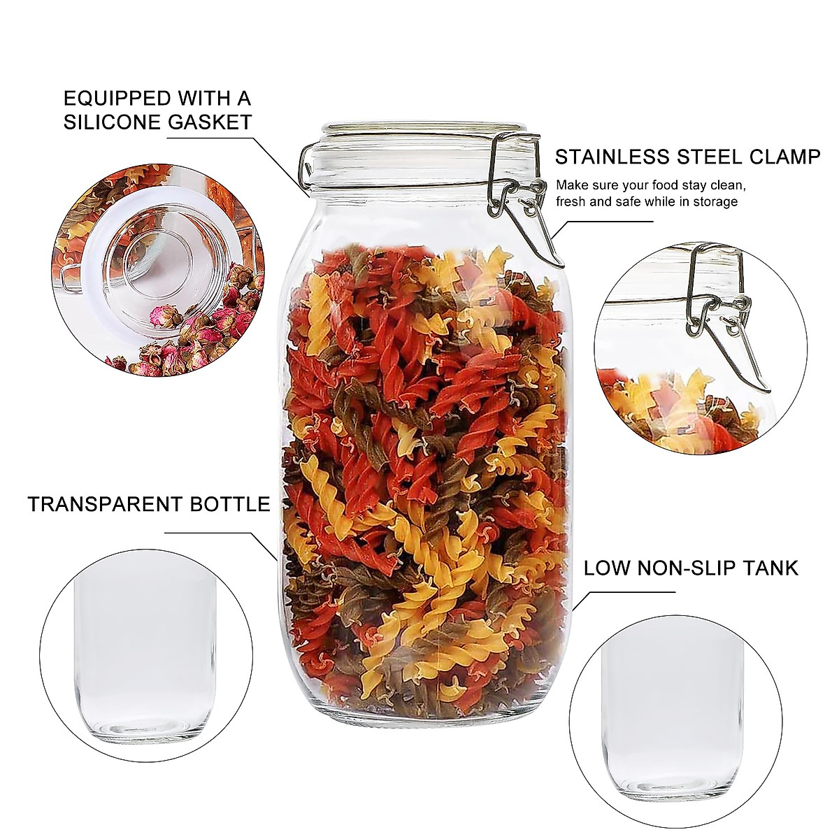 Flrolove 74 oz/2200ml Glass Food Storage Jars,Glass Canisters With Airtight Lids,Large Brown Sugar Container,3 Pack Round Jar Containers for Storing Sugar, Flour, Cereal,Coffee,Cookies