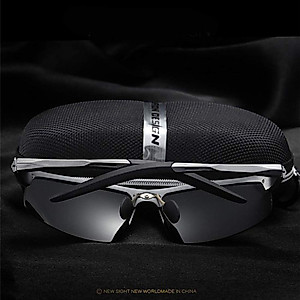 RoShari Mens Sports Polarized Sunglasses UV Protection Fashion Sunglasses for Men Fishing Driving Aluminum Magnesium Frame Ultra Light (Black-Blue)