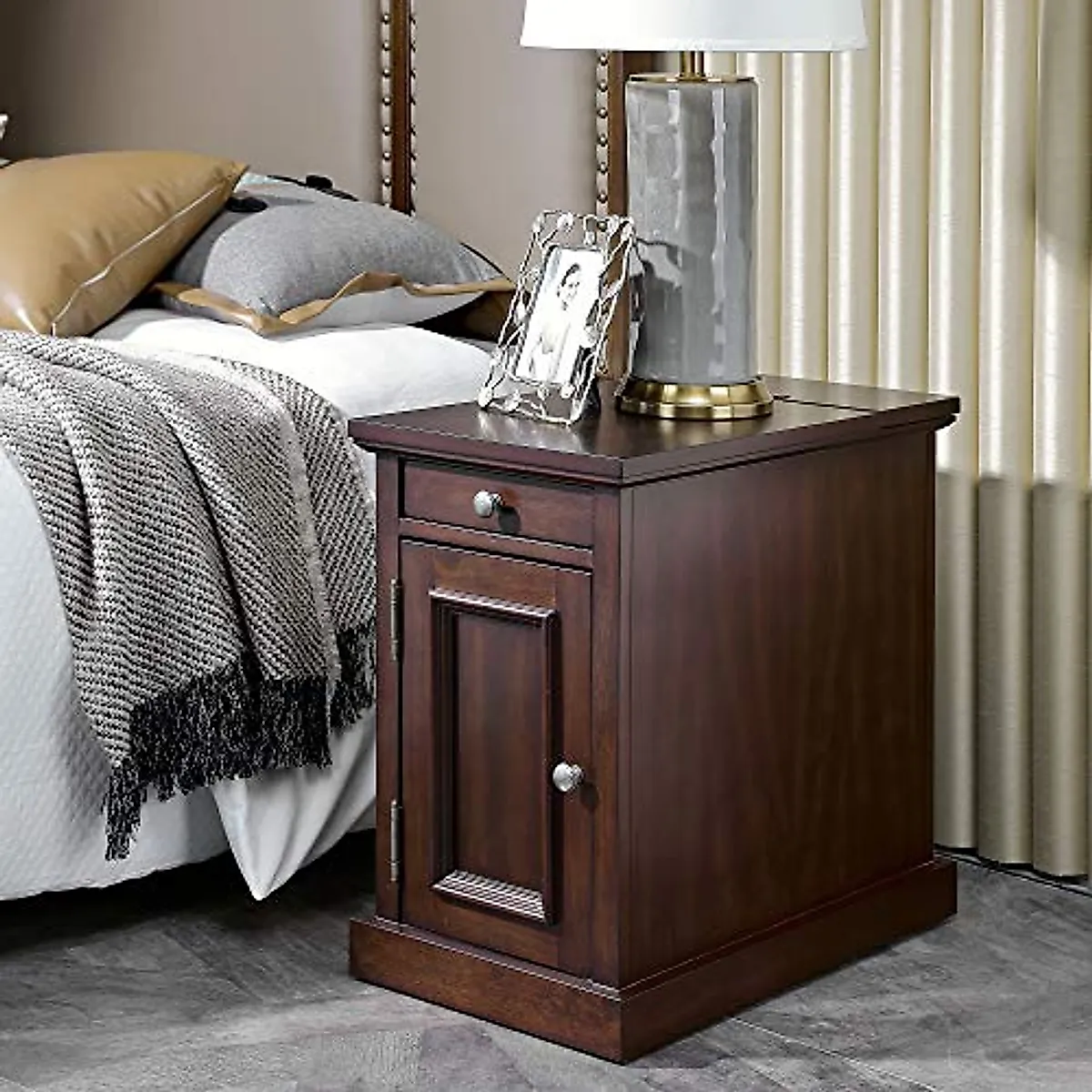 Ball & Cast Traditional End Table with Charging Station Chair Side Table with Charging Outlets and USB Ports, Sable Brown